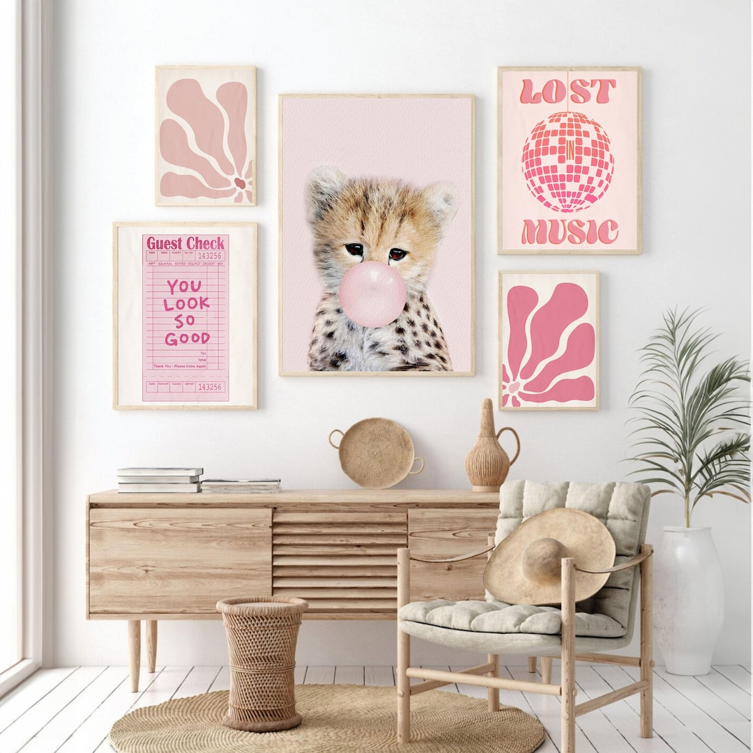 Trendy Wall Art Prints Set of 5 | Pink Retro Wall Art | Trendy ...