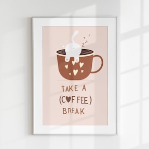 Take A Coffee Break | Cat and Coffee Art | Coffee Bar Prints | Coffee ...