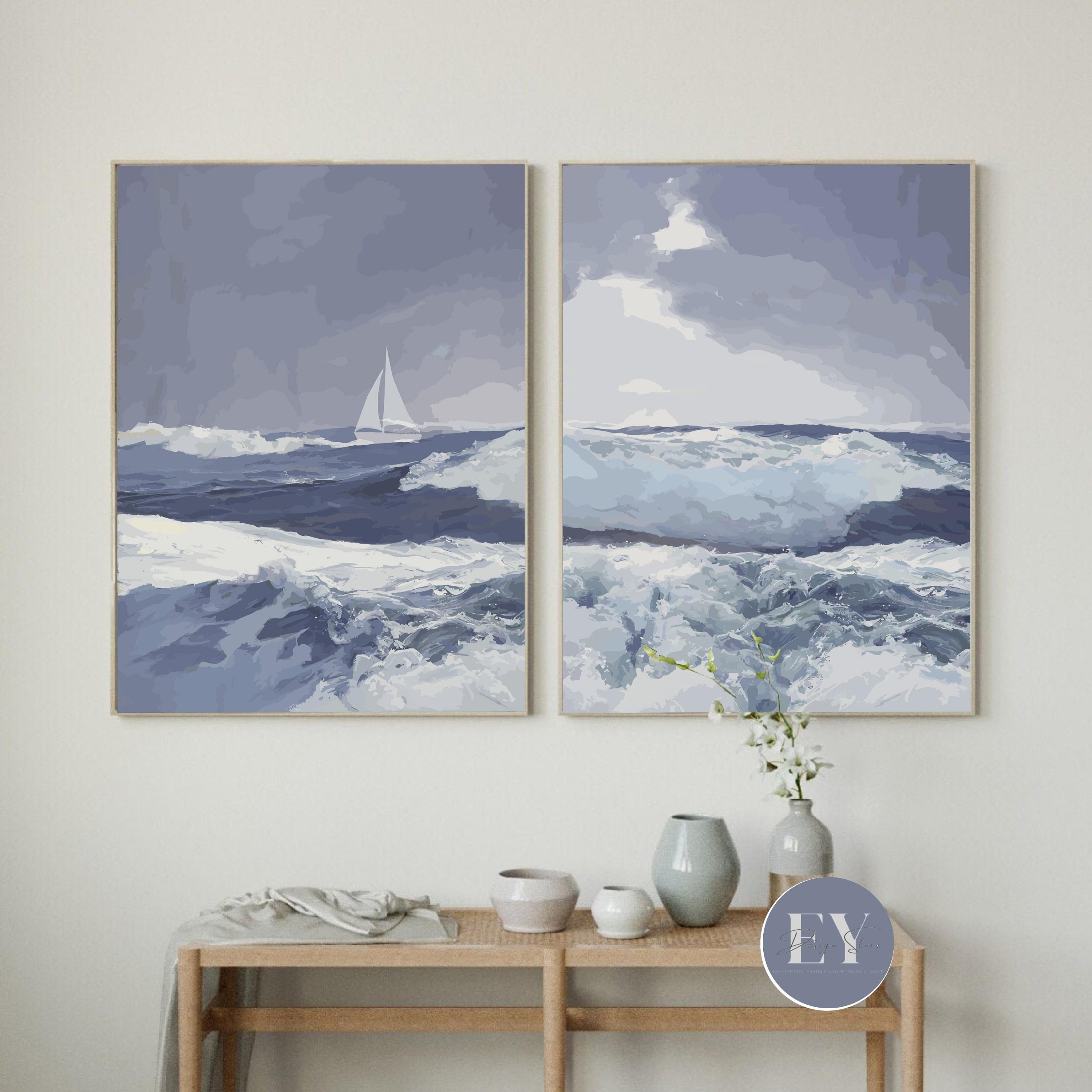 Abstract Dark Blue Wave Art | Set of 2 Prints | Abstract Blue Waves ...