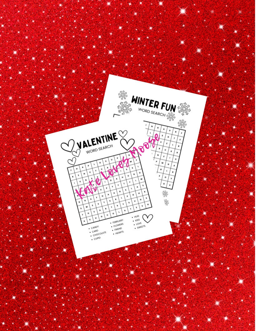 Kids Printable Valentine and Winter Word Search Activity Pages, Set of ...