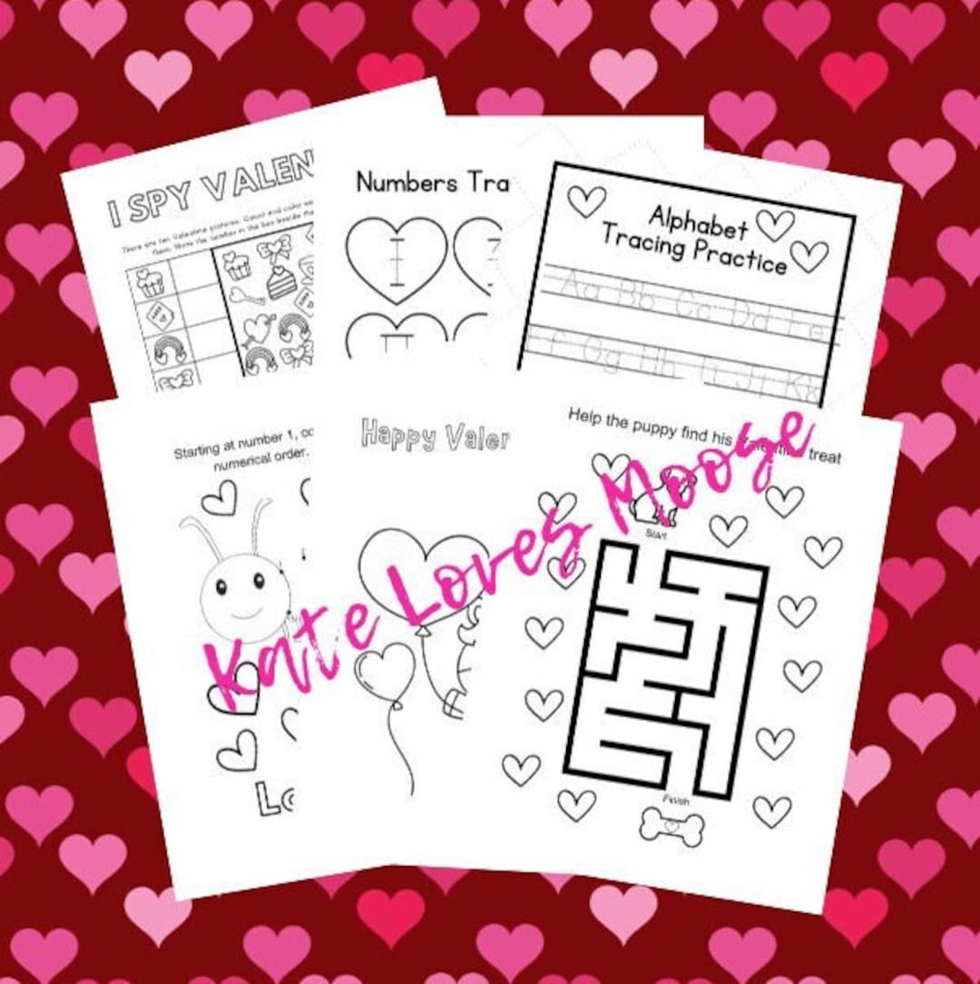 Printable Kids Valentine Activity Pages, Set of 6, Pre-school and ...