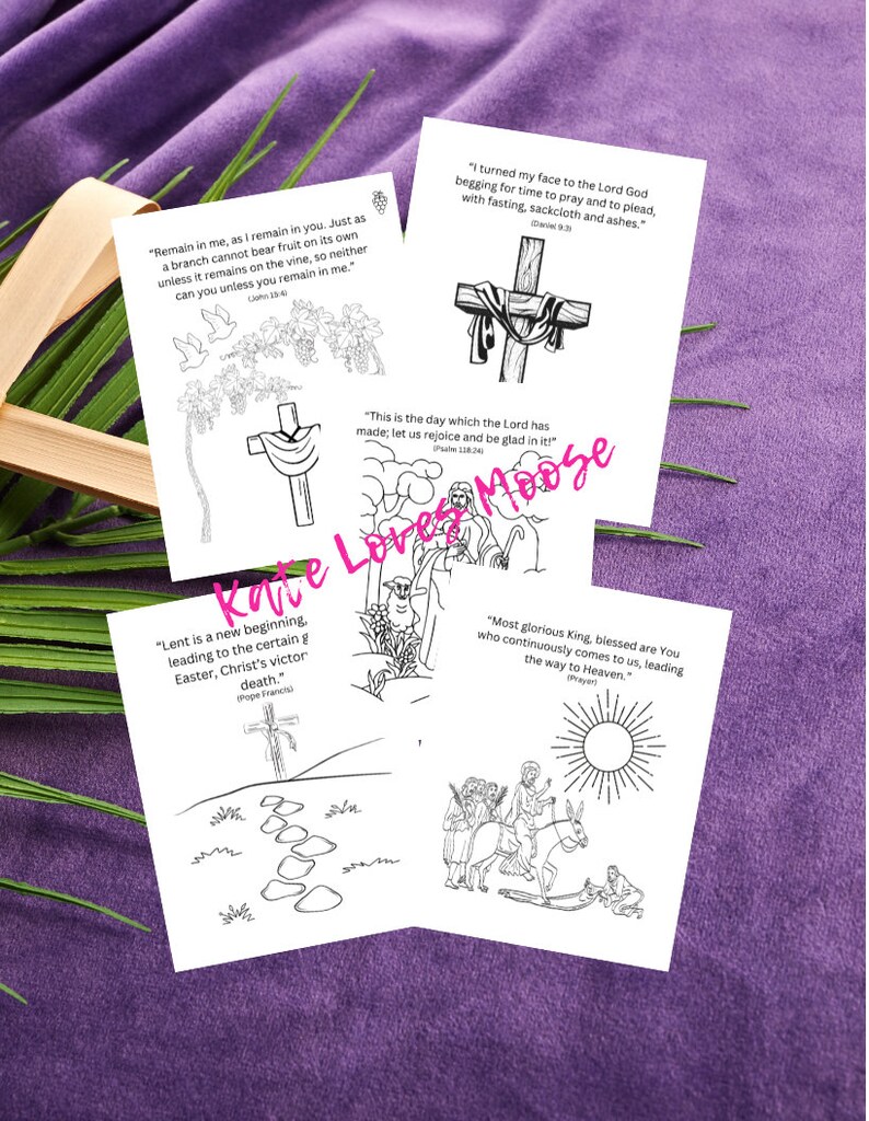 Lent Printable for Kids, Set of 5 Coloring Pages With Quoted Scripture ...