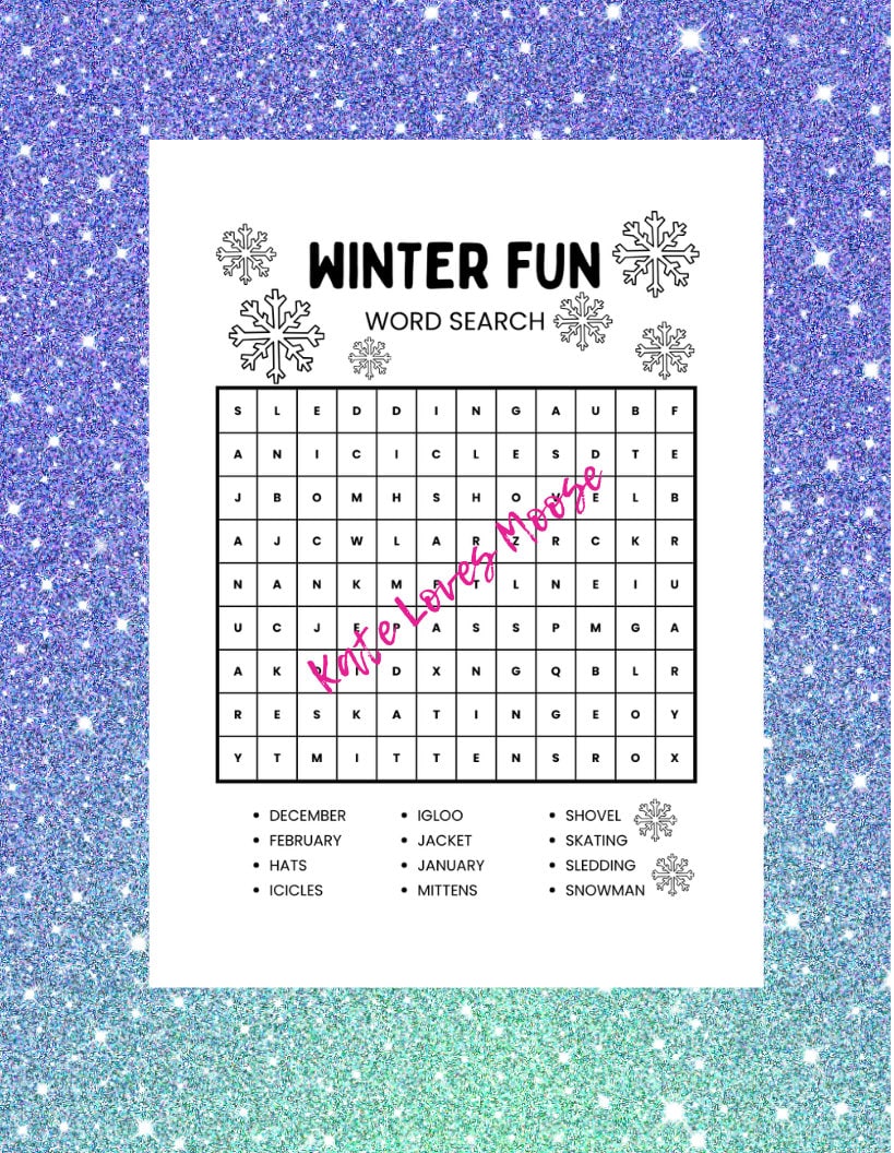 Kids Printable Valentine and Winter Word Search Activity Pages, Set of ...