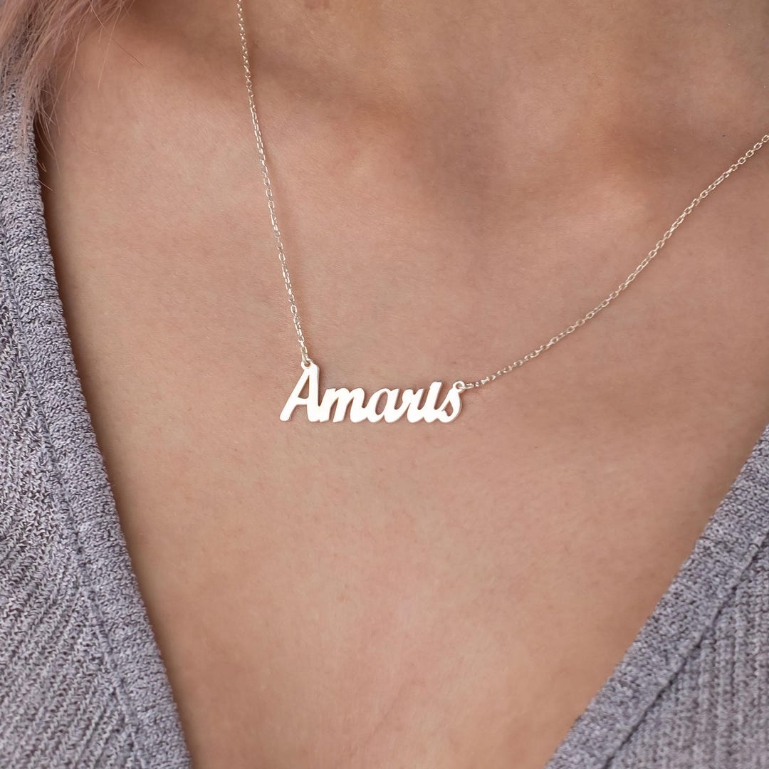14K Solid Gold Amaris Custom Name Necklace, Personalized Elegant ...