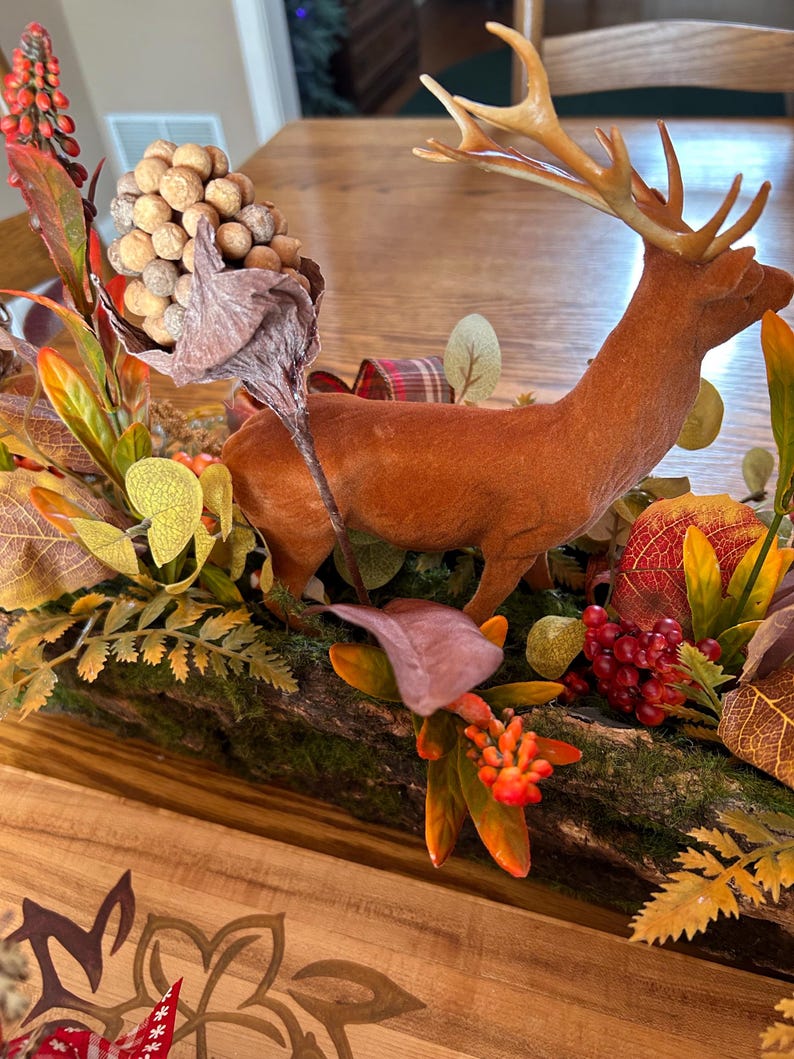 Rustic Deer Log Fall Arrangement: Cabin Lodge Centerpiece - Etsy