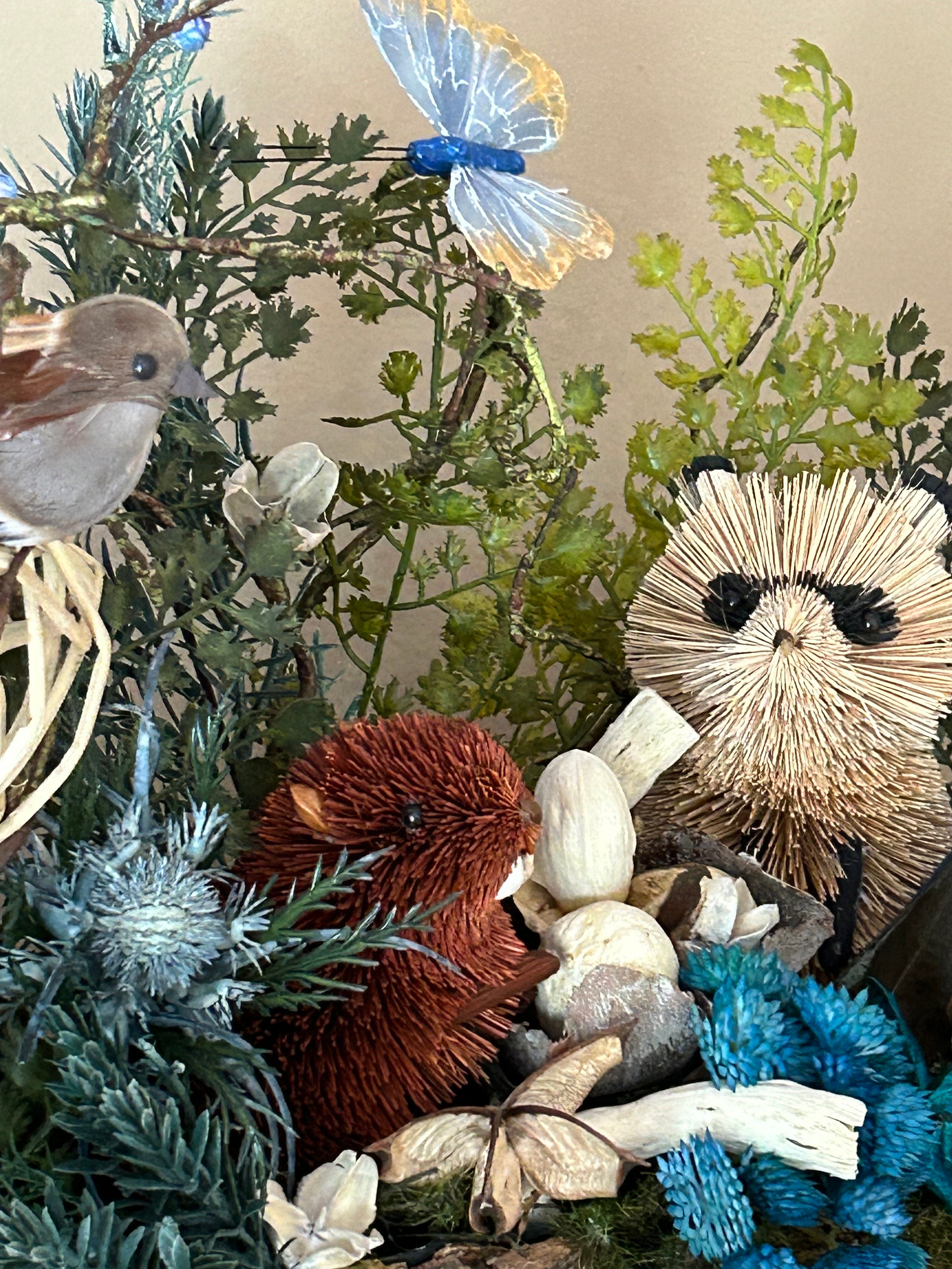 Racoon and Beaver Natural Rustic Log Arrangement With Blue Thistle ...