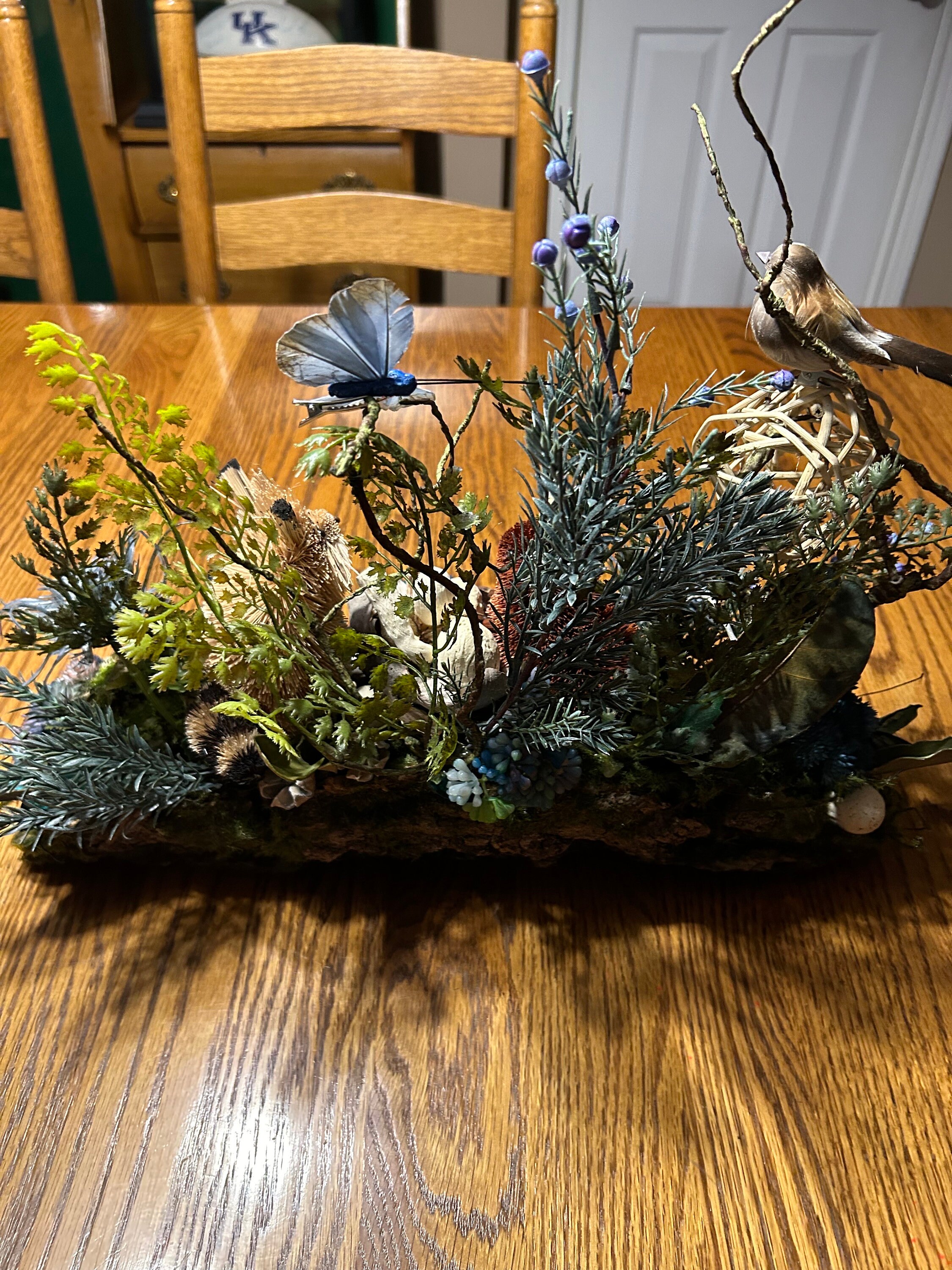 Racoon and Beaver Natural Rustic Log Arrangement With Blue Thistle ...