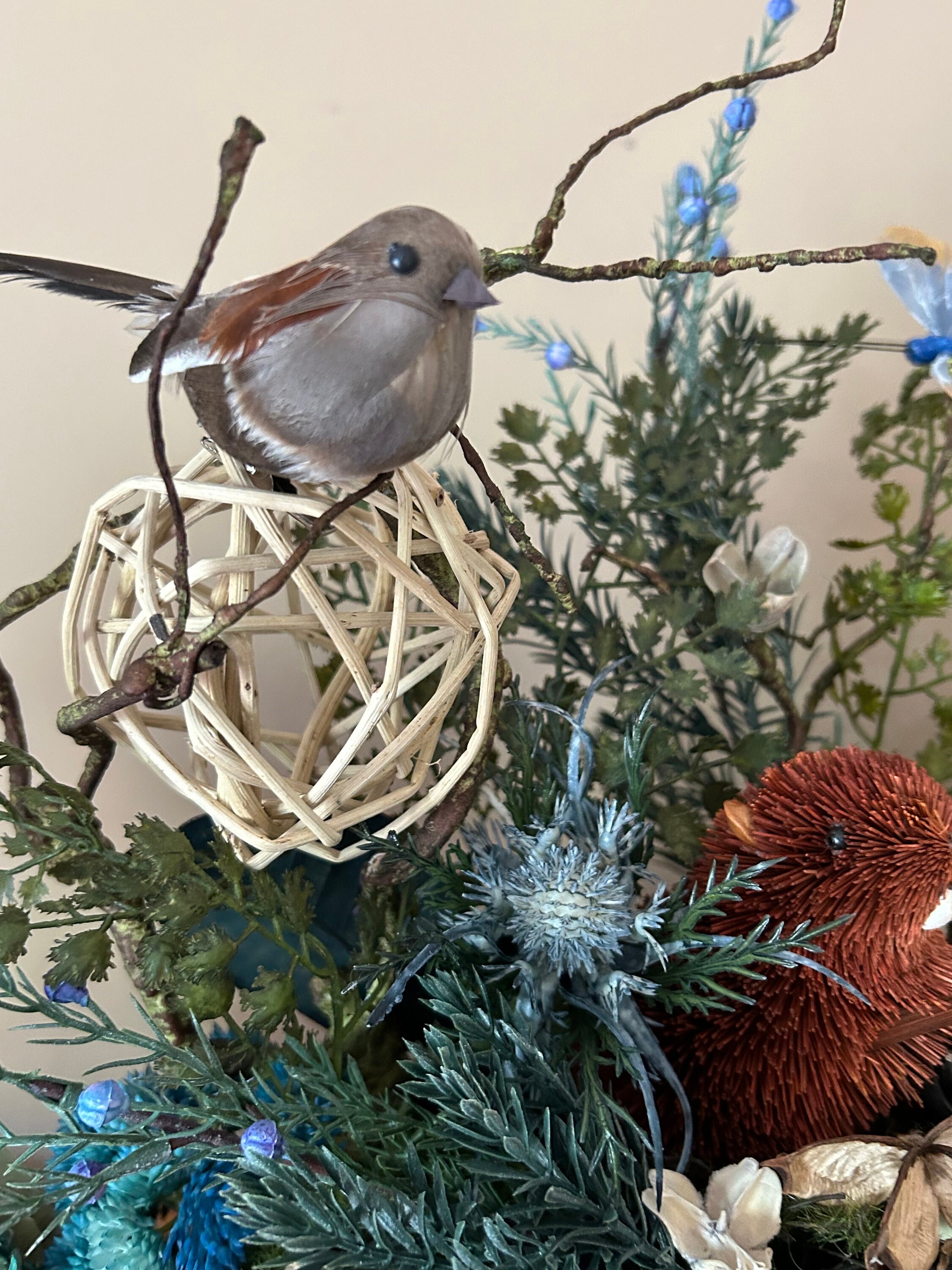 Racoon and Beaver Natural Rustic Log Arrangement With Blue Thistle ...
