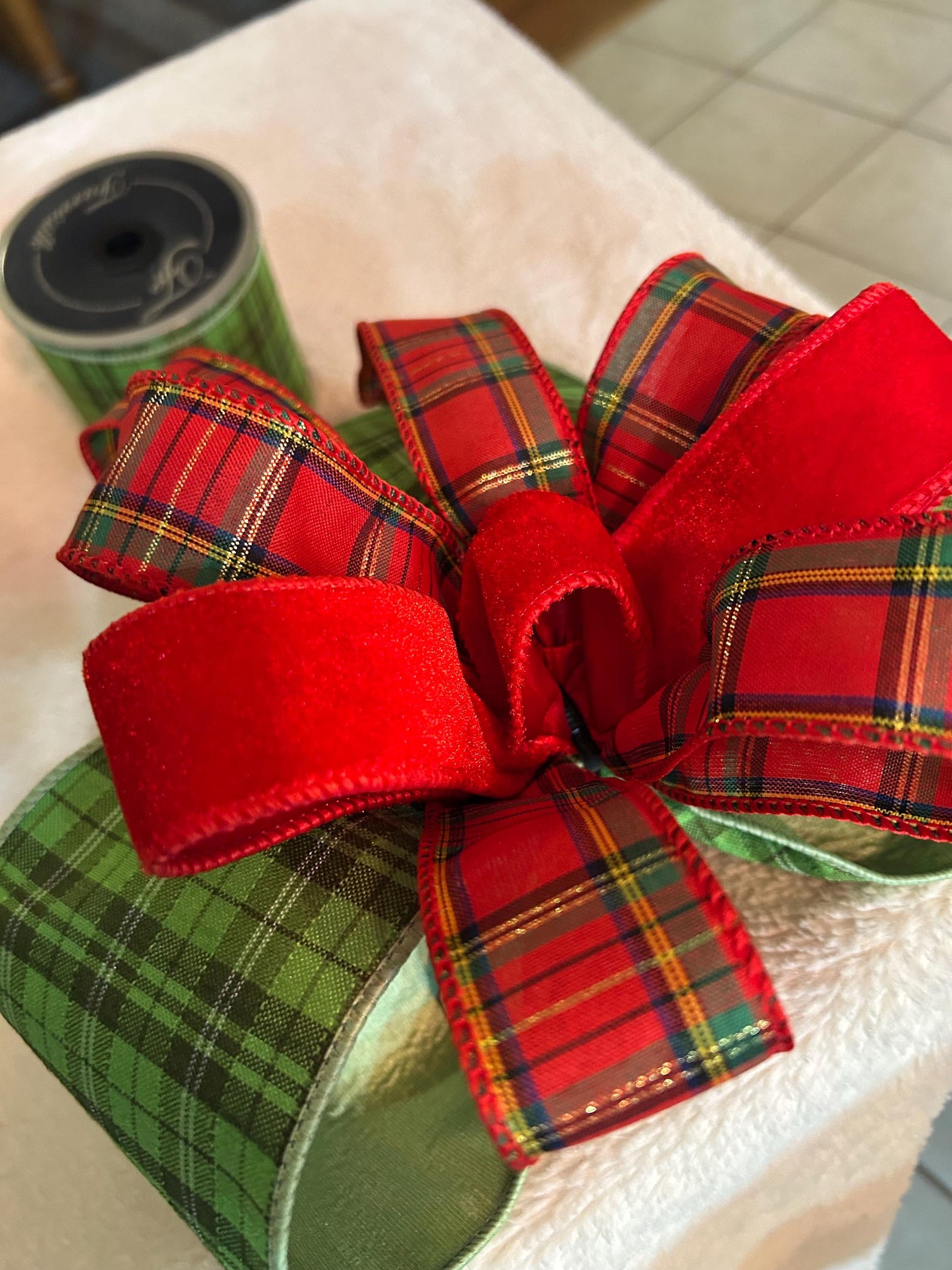 Designer Plaid Christmas Bow: Red Velvet & Green Plaid Holiday Decor - Etsy