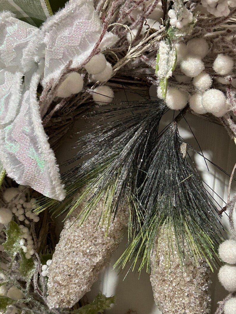 Snowy Twig Winter Wreath: Aspen Pine Cones & Plaid Bow - Etsy
