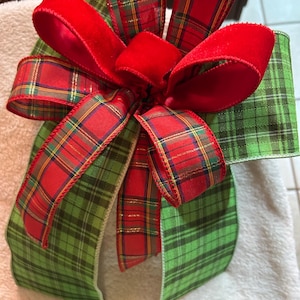 Designer Plaid Christmas Bow: Red Velvet & Green Plaid Holiday Decor - Etsy