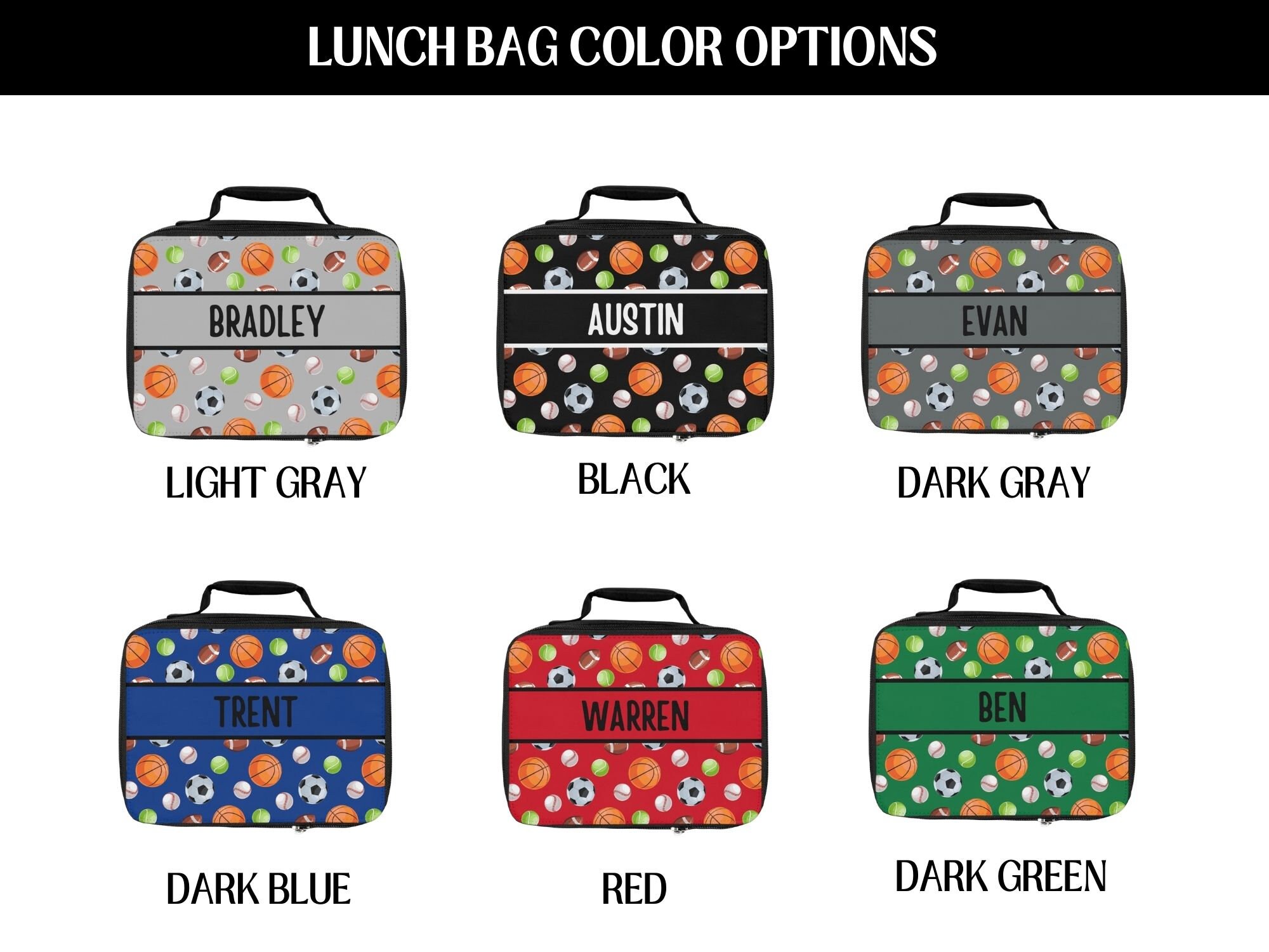 Kids Personalized Sports Lunch Box, Boys Monogrammed Lunchbox Gift ...