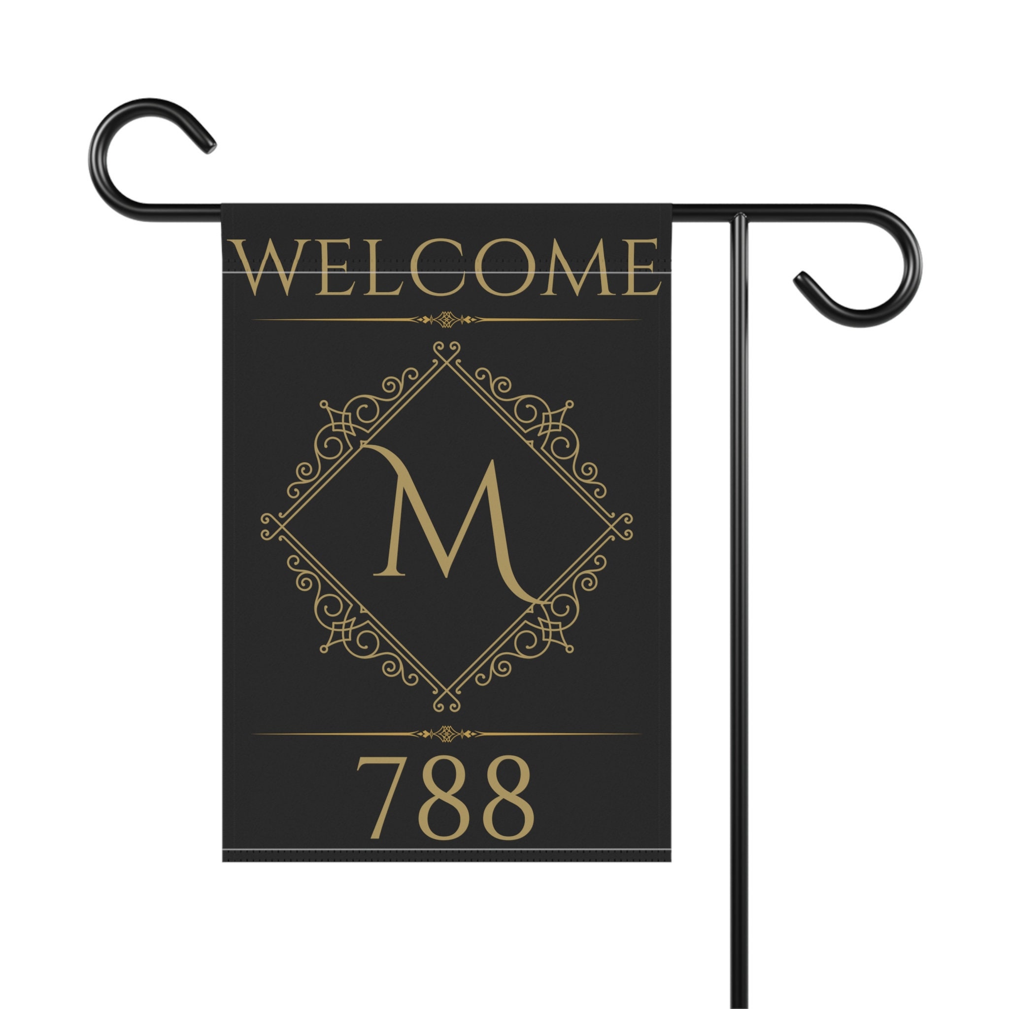 Elegant Black Monogram Letter Welcome Yard Flag, Personalized Yard Sign ...