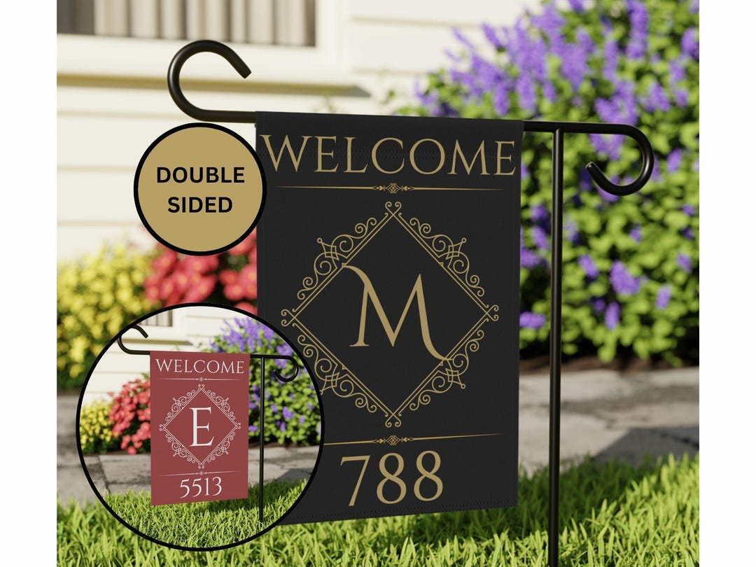 Elegant Black Monogram Letter Welcome Yard Flag, Personalized Yard Sign ...
