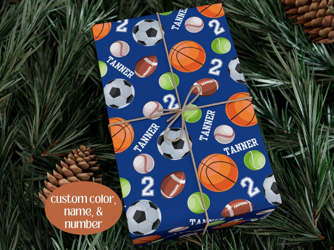 Custom Sports Balls Birthday Wrapping Paper Personalized Gift Paper ...