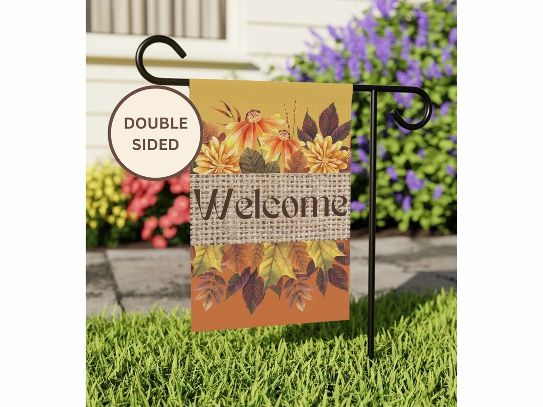 Floral Burlap Welcome Yard Flag, Floral Burlap Welcome Yard Sign, Fall ...