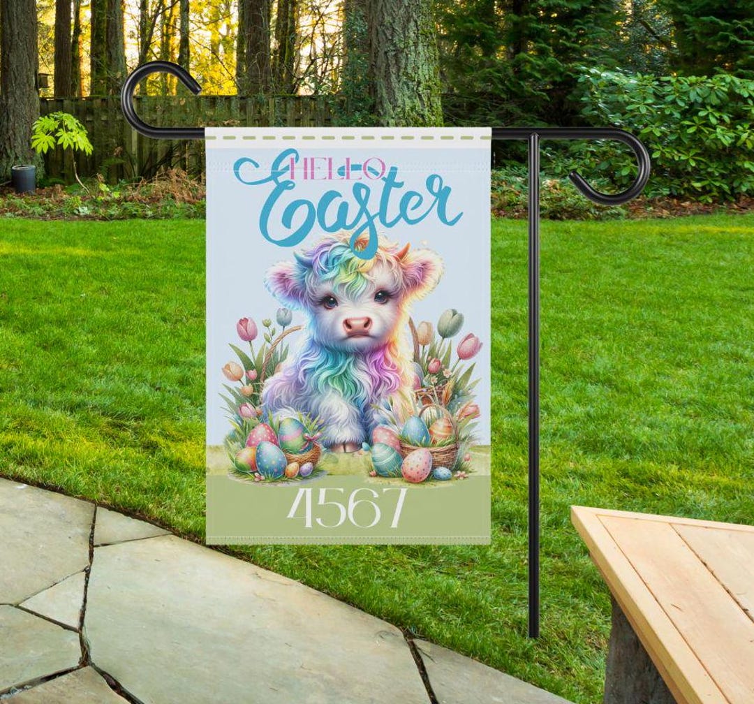 Custom Highland Cow Easter Yard Flag Garden Gift Personalized Heilan ...