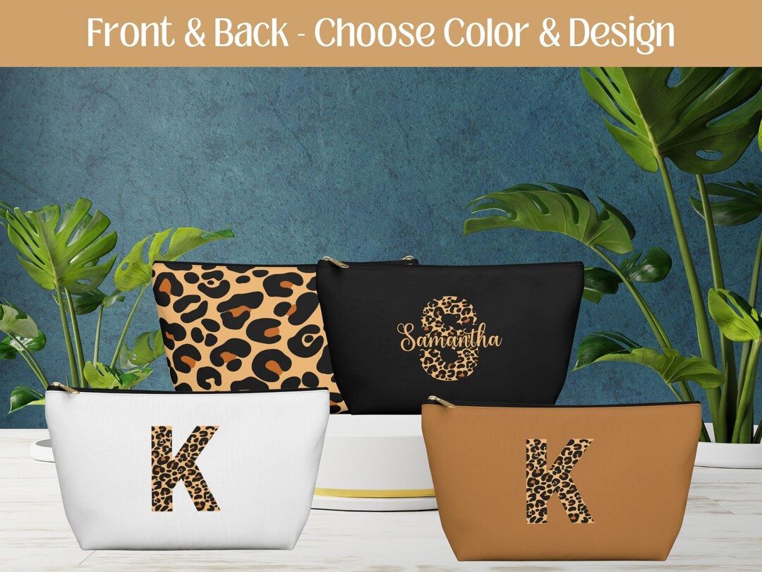 Custom Monogram Name Cheetah Print Cosmetic Accessory Bag, Personalized ...