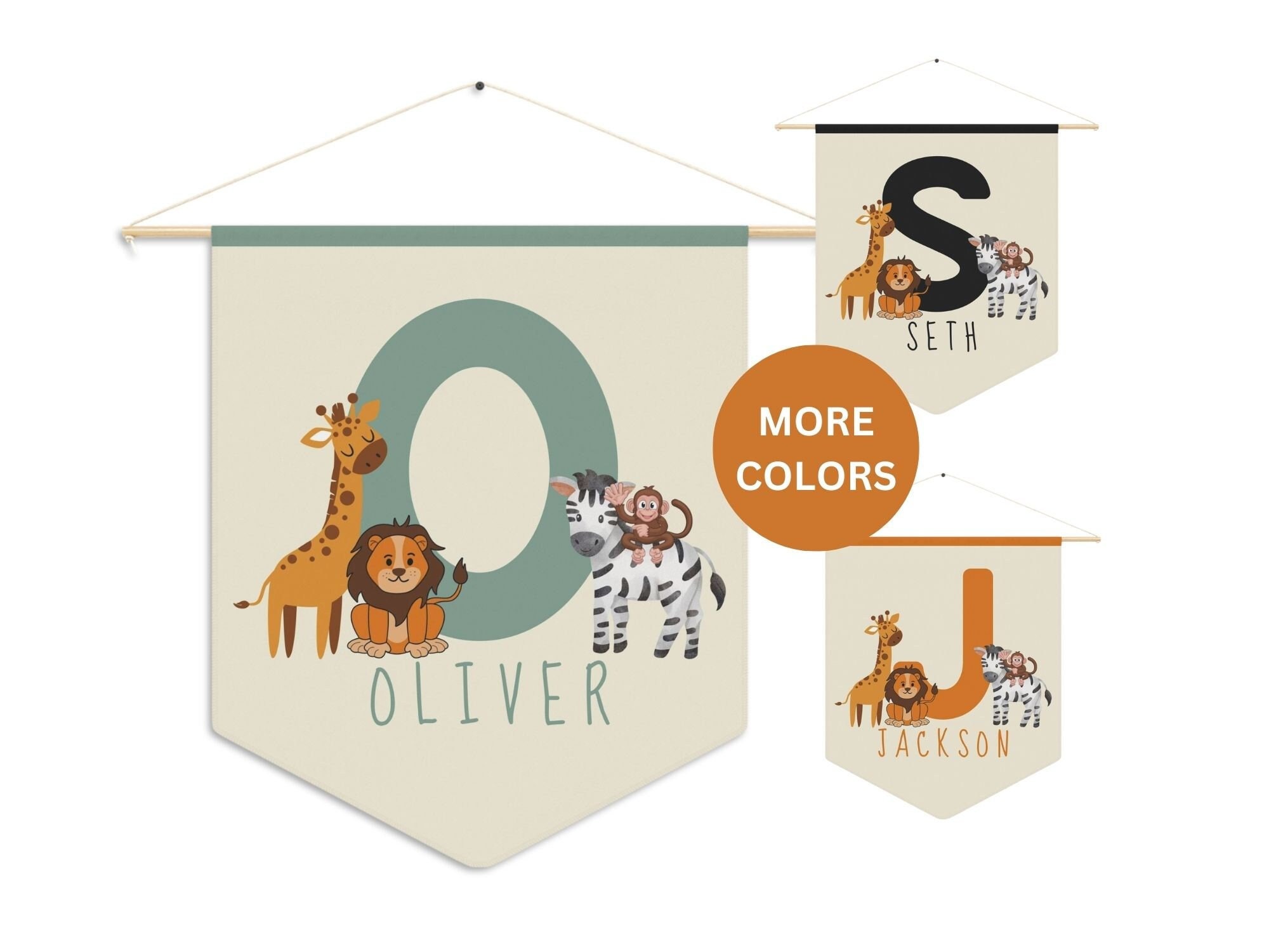 Personalized Safari Jungle Name Hanging Flag Banner Sign Gift, Kids ...