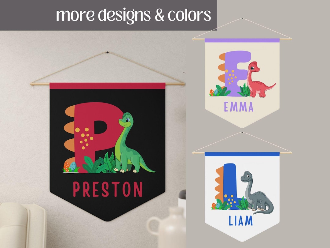 Personalized Dinosaur Name Hanging Flag Banner Sign Gift, Kids Room ...