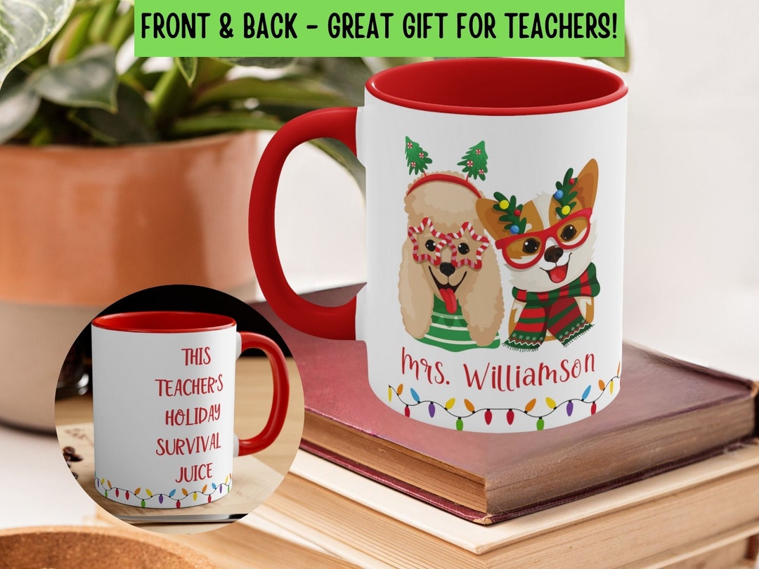 Personalized Teacher Christmas Mug Gift With Dogs, Customized Teacher ...