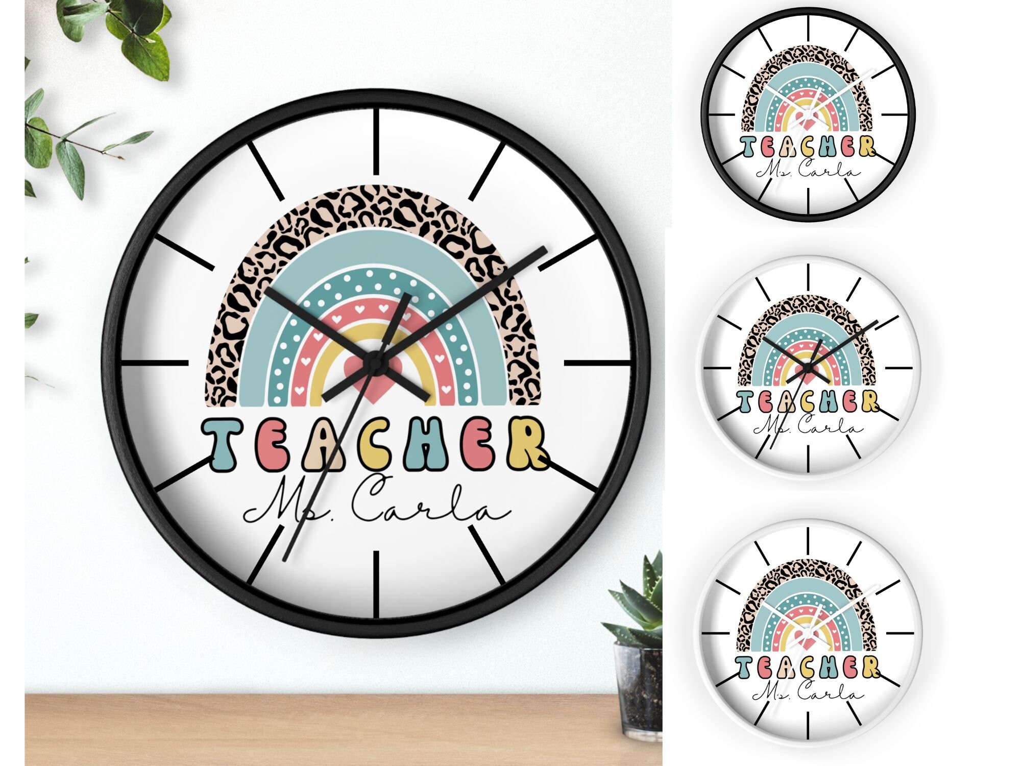 Personalized Rainbow Teacher Clock Classroom Decor Teacher - Etsy