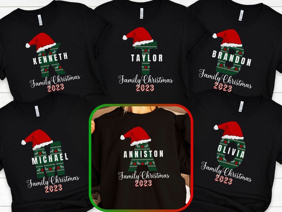 Personalized Santa Hat Monogrammed Family Christmas Shirt, Custom Group ...
