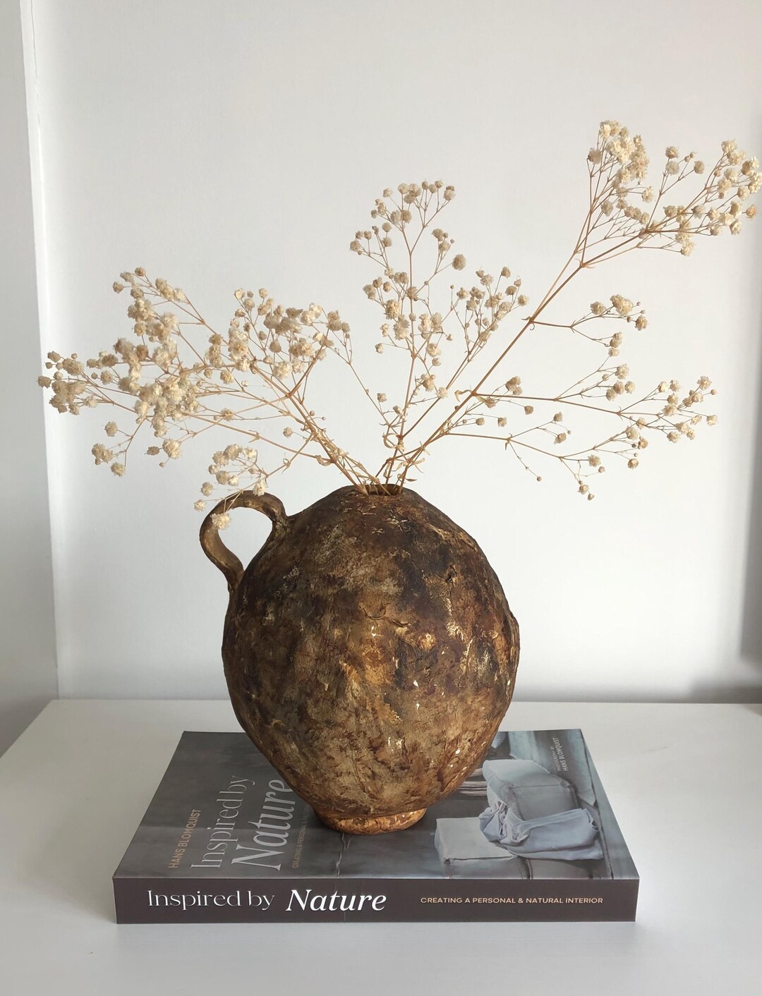 Primitive Rustic Vessel With Handle, Air Dry Clay, Hand Sculpted, Brown Vase, Neutral, Decor ...