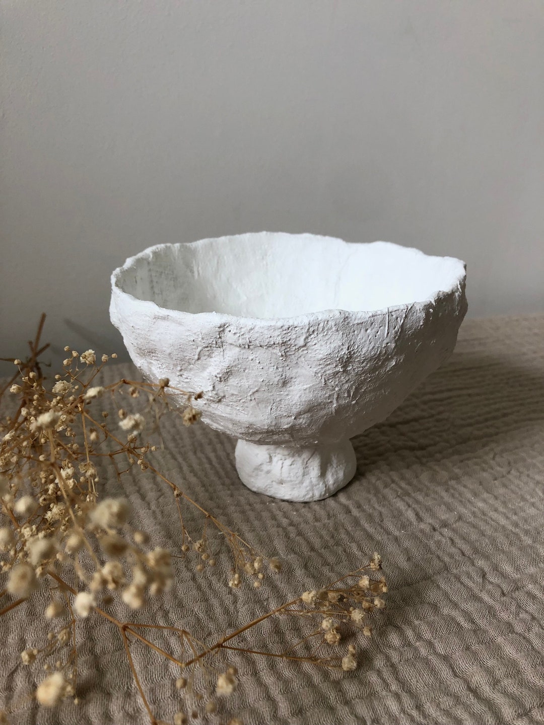 Organic White Paper Mache Bowl, Wabi Sabi, Japandi, Handmade, Neutral ...