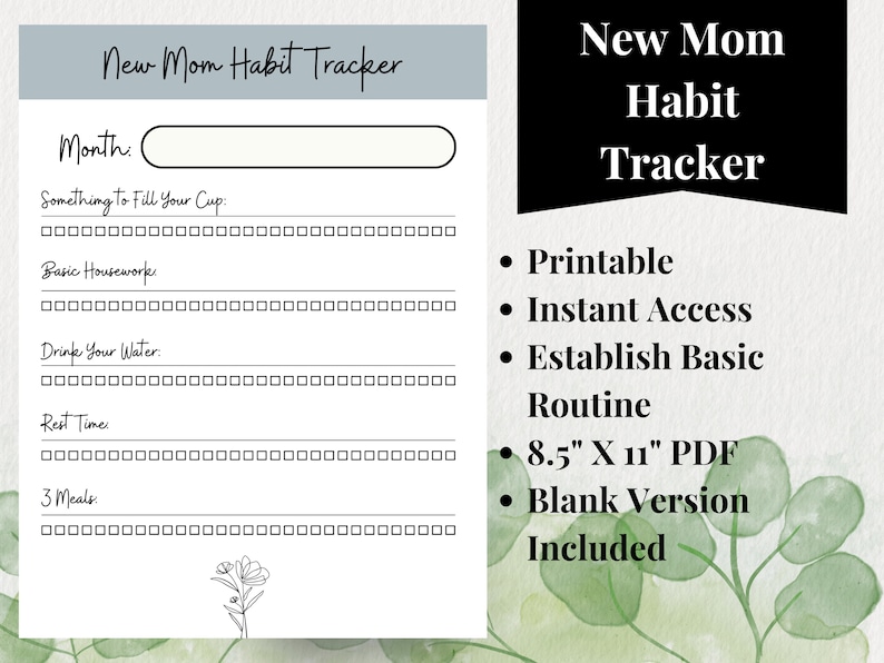 Habit Tracker, Printable Habit Tracker, New Mom Habit Tracker, Stay at ...