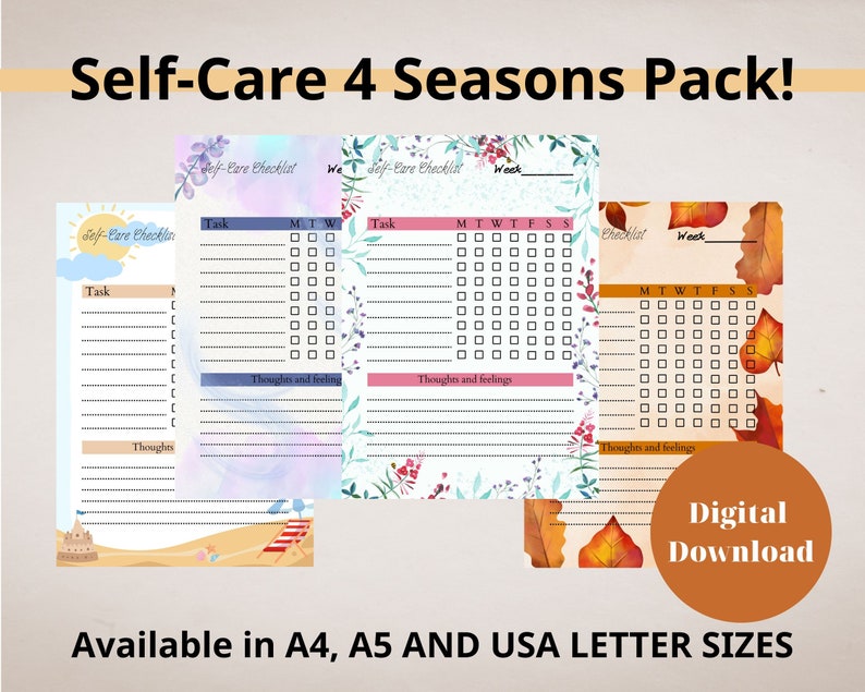 Four Seasons Self-care Printable Weekly Planner Checkbox, Daily Planner ...