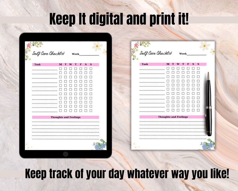 Self-care Printable Daily Planner, Weekly Habit Tracker, Spring ...