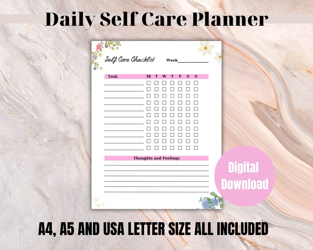 Self-care Printable Daily Planner, Weekly Habit Tracker, Spring ...