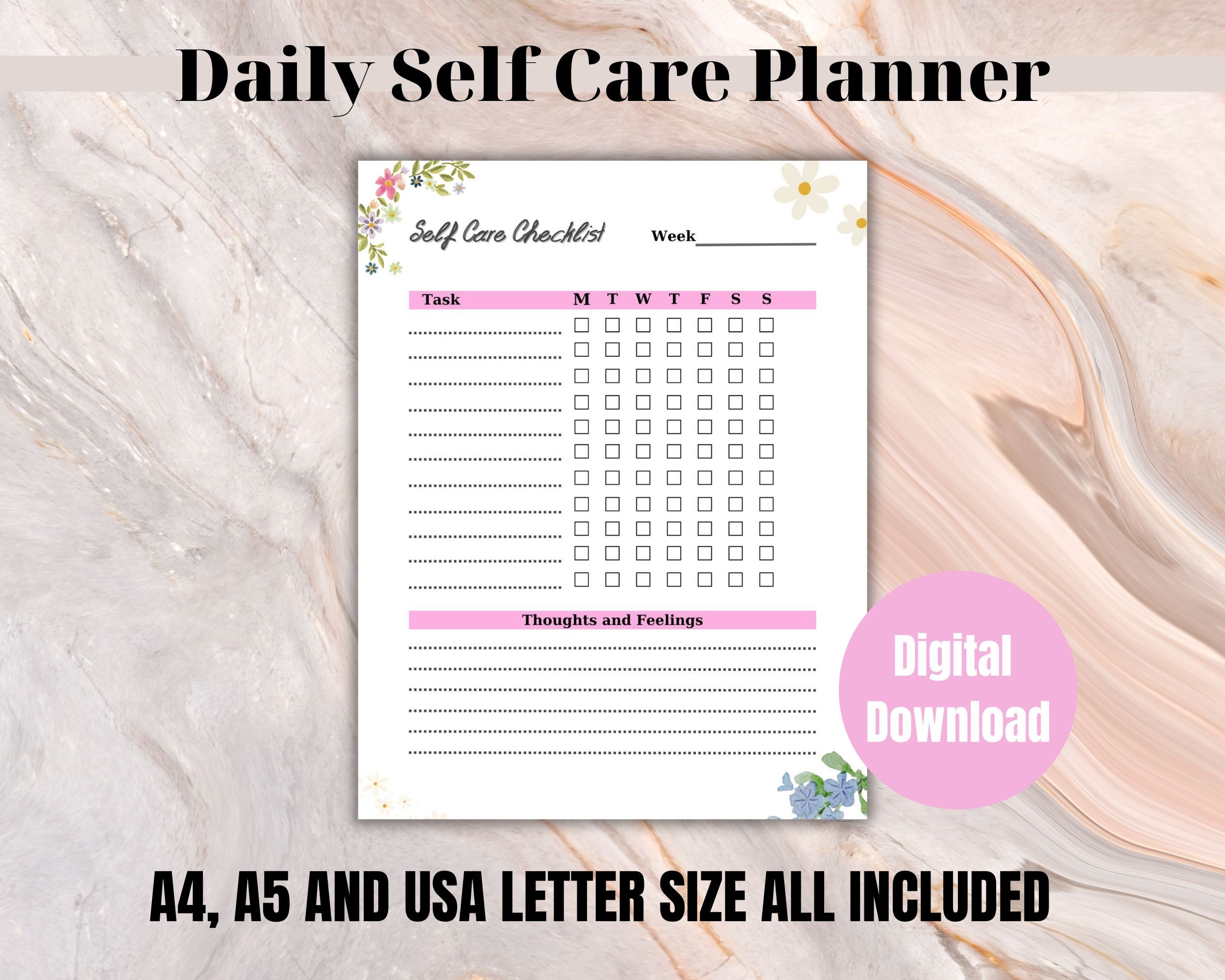 Self-care Printable Daily Planner, Weekly Habit Tracker, Spring ...