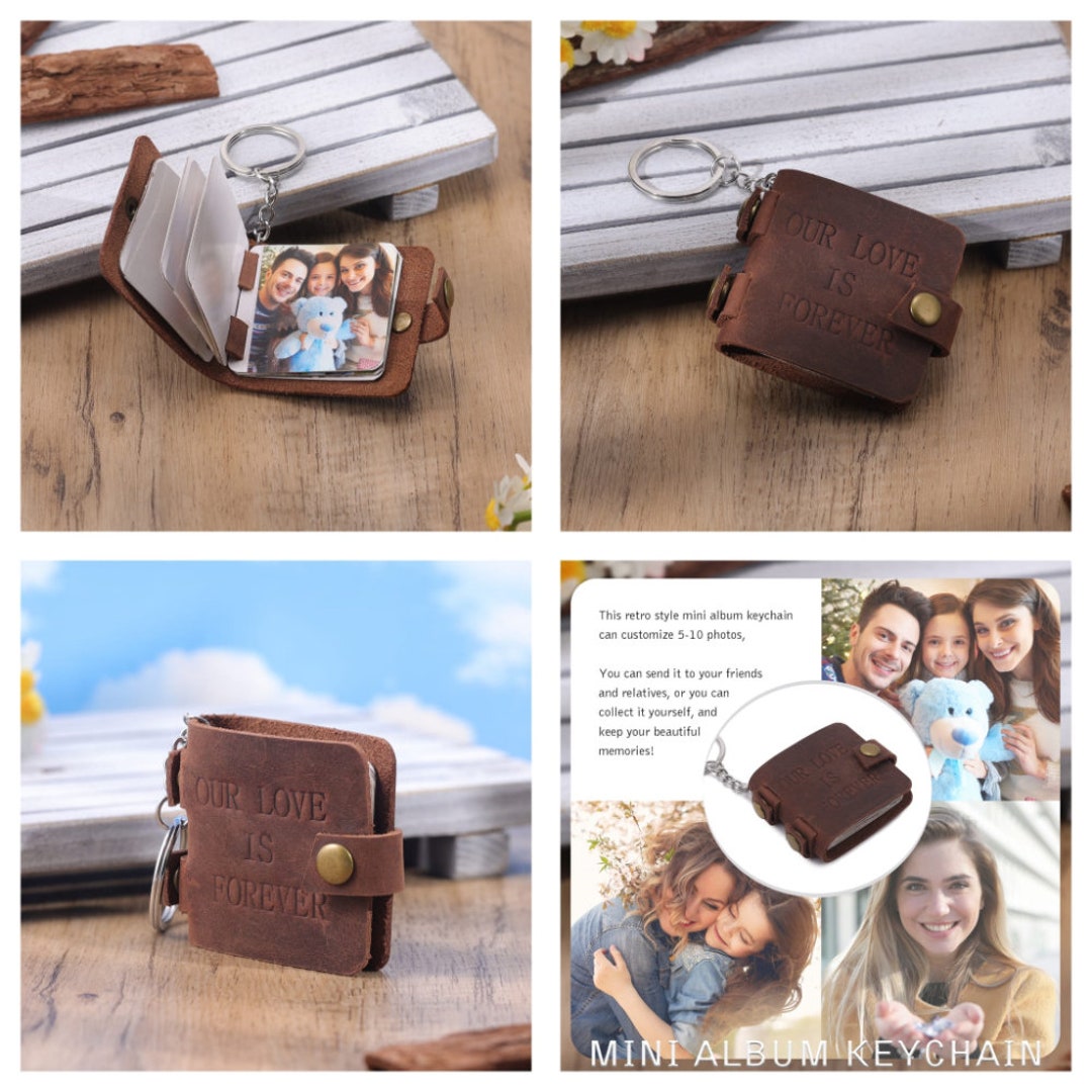 Leather Photo Book Keychain With 5 or 10 Photos - Mini Photo Album ...