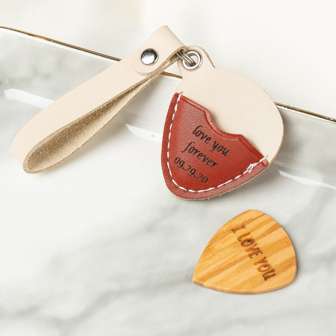 Customized Guitar Pick Keychain With Pick Holder, Customized Wooden ...