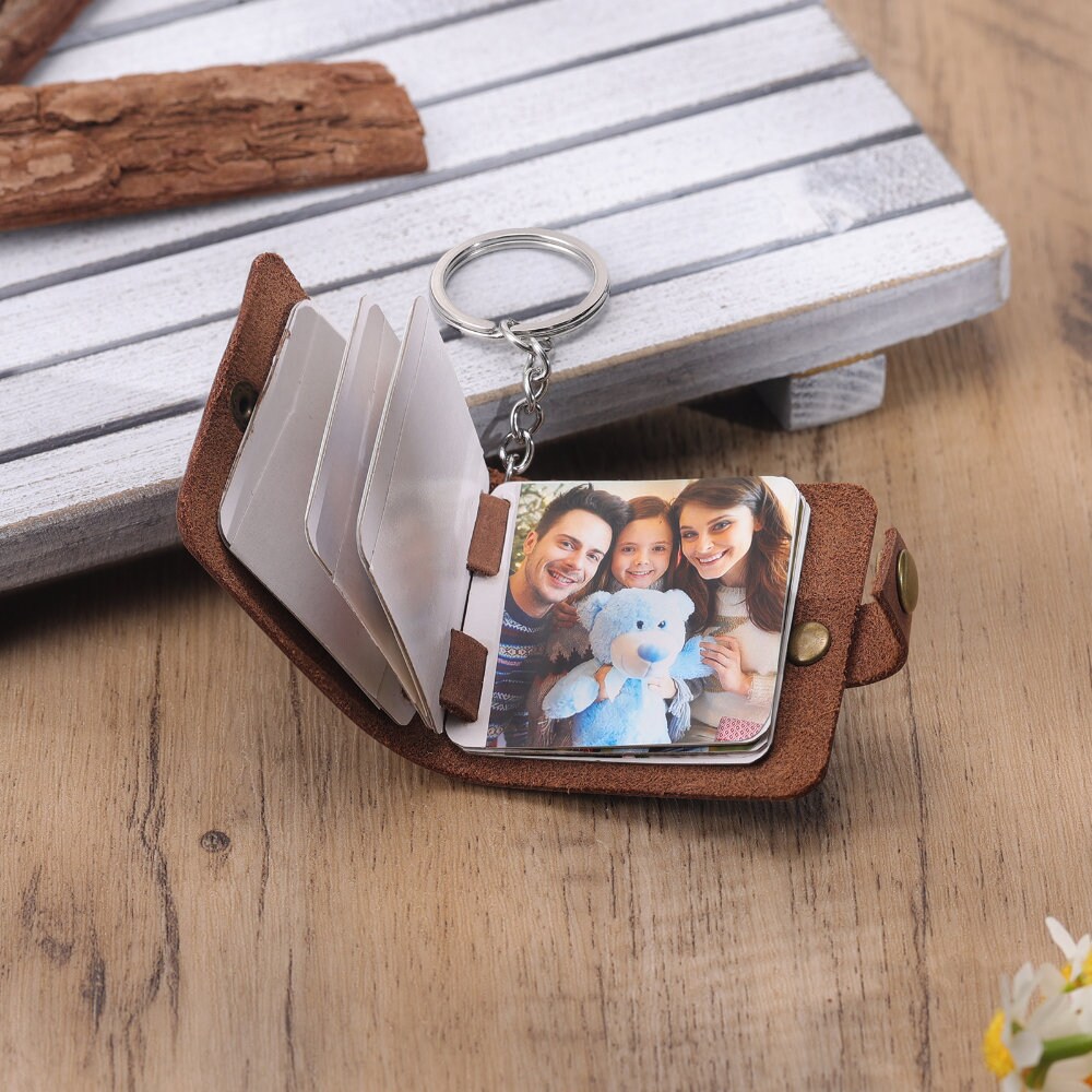 Leather Photo Book Keychain With 5 or 10 Photos - Mini Photo Album ...