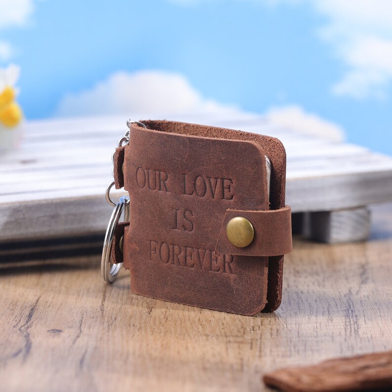 Leather Photo Book Keychain With 5 or 10 Photos - Mini Photo Album ...