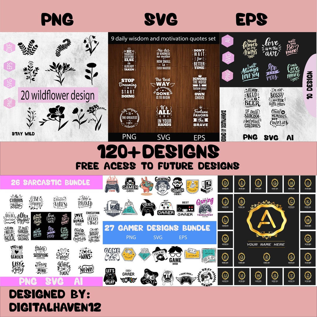 120+ SVG Bundle, T Shirt Designs SVG, Svg Files for Cricut, Silhouette ...