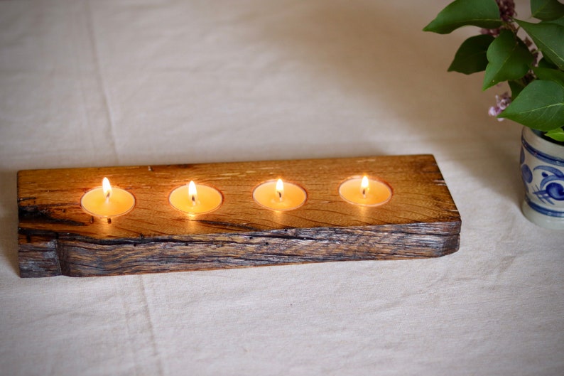 Rustic Wood Candle Holder - Reclaimed Wood Beam 4 Tea-light Holder ...