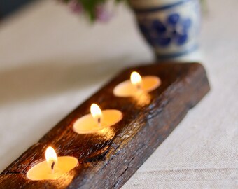 Rustic Wood Candle Holder Reclaimed Wood Beam 4 Tea-light Holder ...