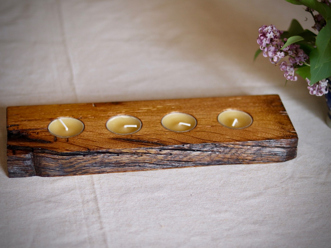 Rustic Wood Candle Holder - Reclaimed Wood Beam 4 Tea-light Holder ...