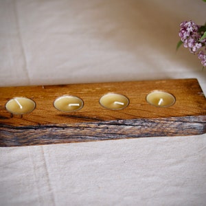 Rustic Wood Candle Holder - Reclaimed Wood Beam 4 Tea-light Holder ...
