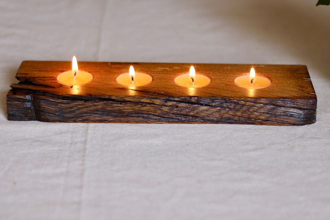 Rustic Wood Candle Holder - Reclaimed Wood Beam 4 Tea-light Holder ...