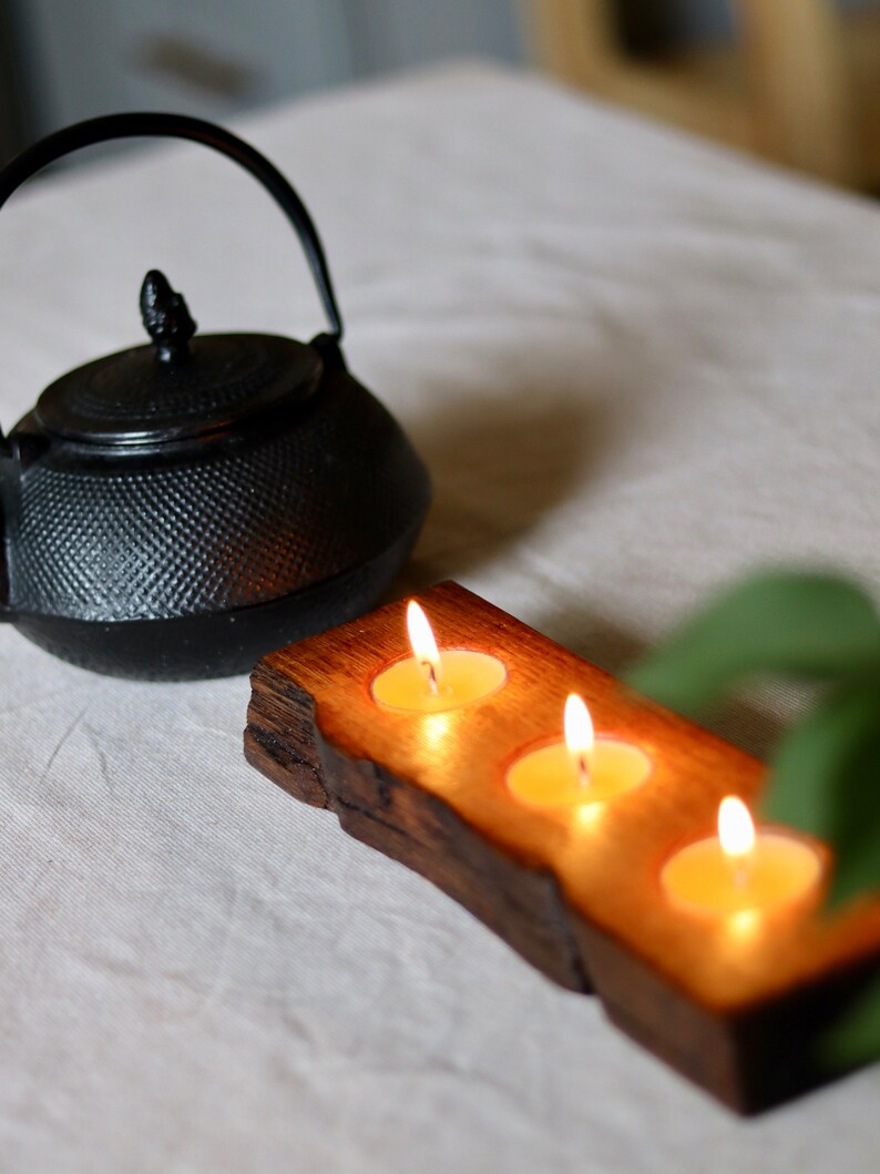 Rustic Wood Candle Holder - Reclaimed Wood Beam 3 Tea-light Holder ...