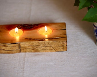 Rustic Wood Candle Holder Reclaimed Wood Beam 4 Tea-light Holder ...