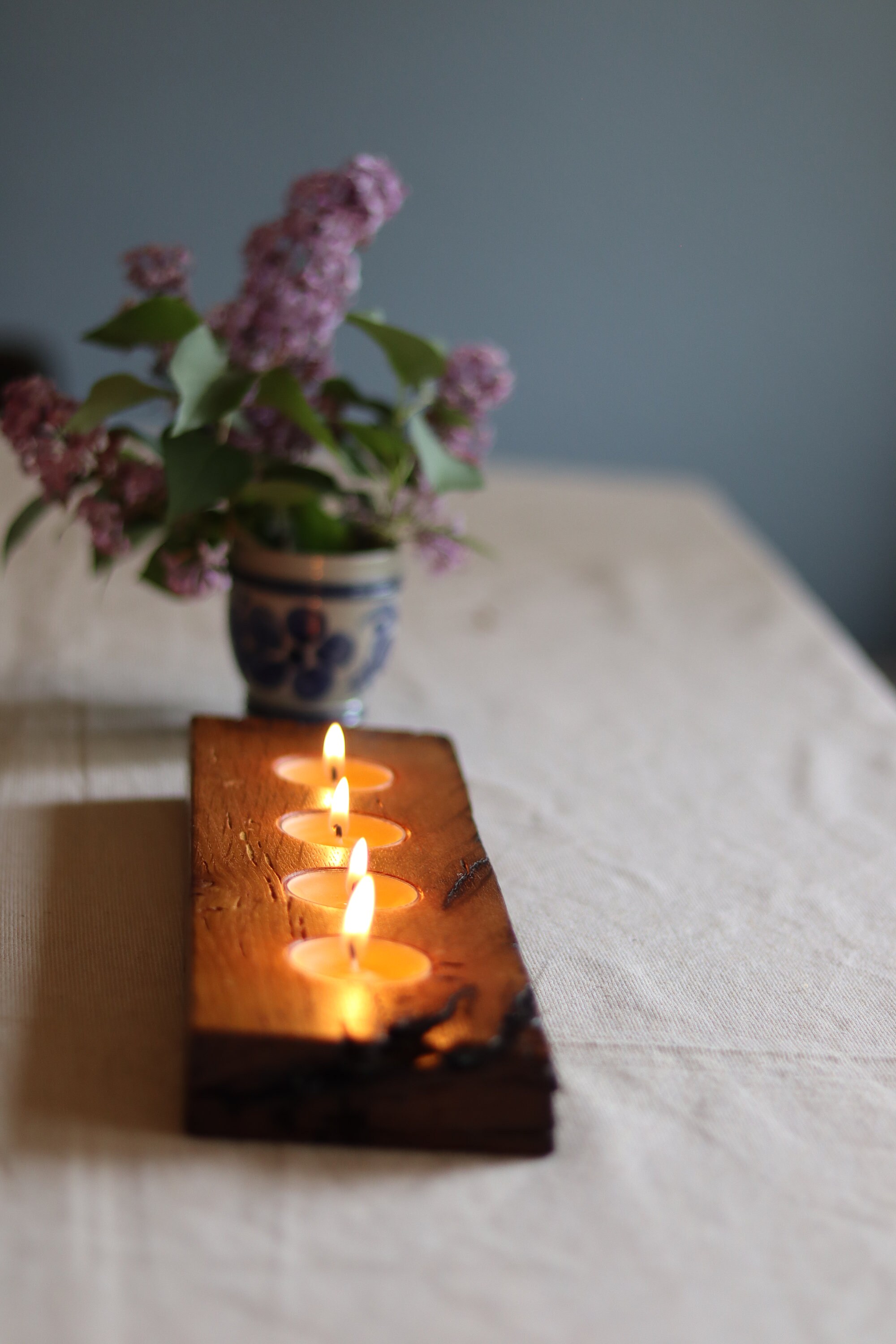 Rustic Wood Candle Holder Reclaimed Wood Beam 4 Tea-light Holder ...