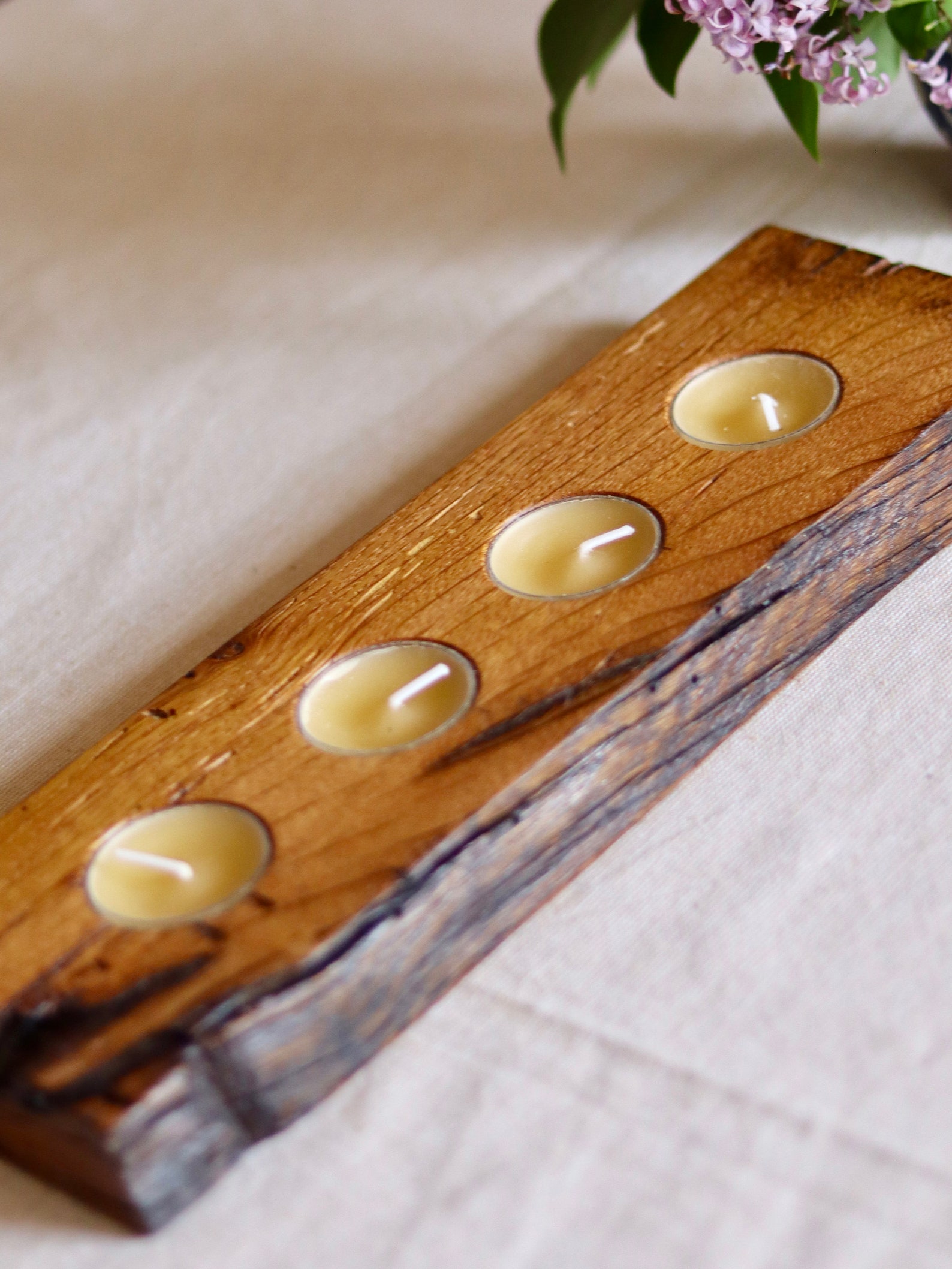Rustic Wood Candle Holder - Reclaimed Wood Beam 4 Tea-light Holder ...