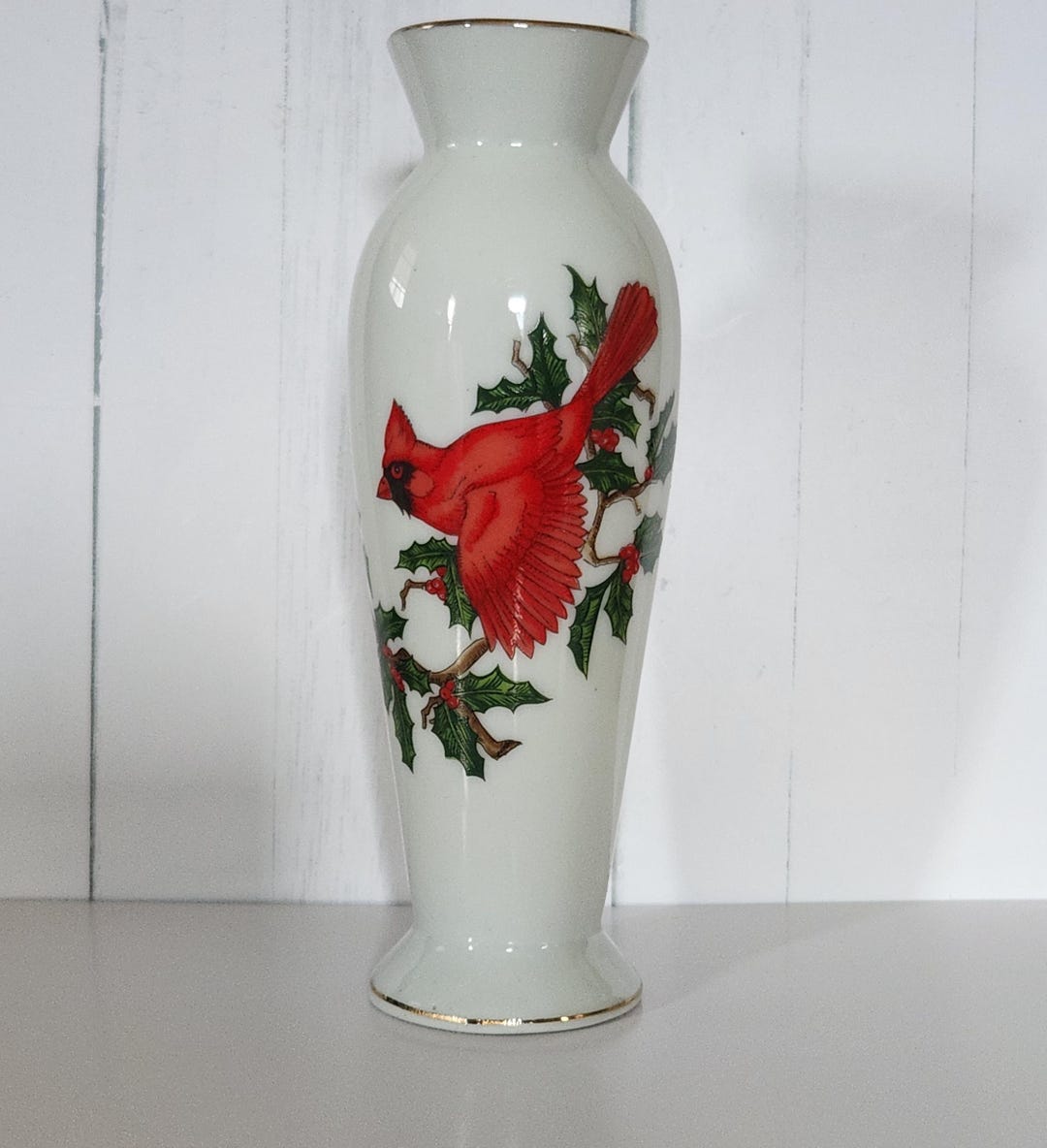Vintage Lefton CARDINAL VASE With Gold Rim - Christmas Holly/bud Vase ...