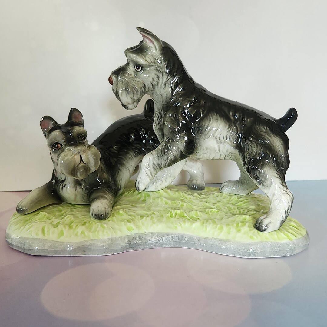 SCHNAUZER Pair Puppies Playing, JAPAN, Shafford, Vintage - Etsy